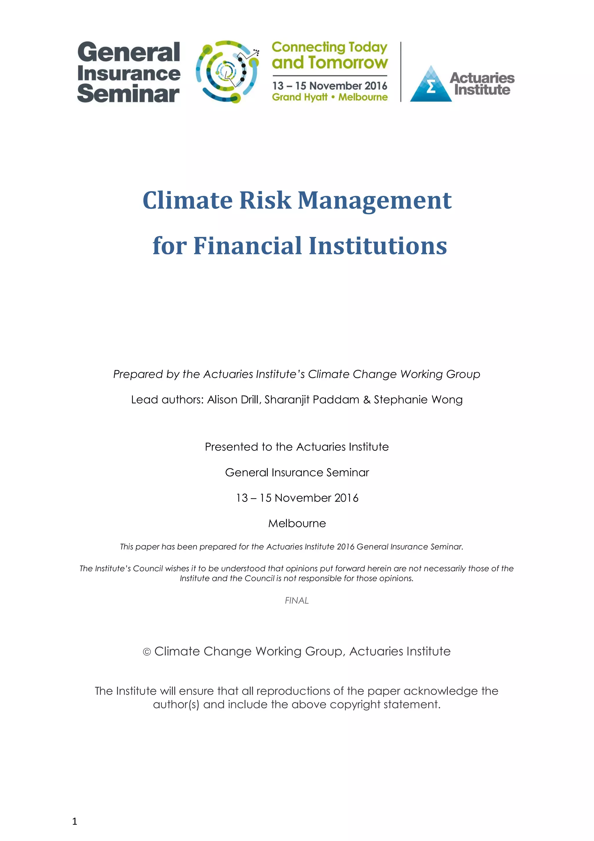 Climate Risk Management for Financial Institutions | PDF