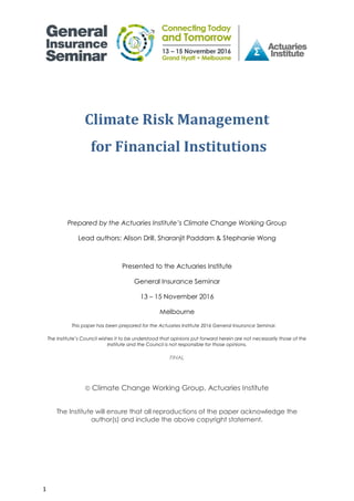 Climate Risk Management for Financial Institutions | PDF