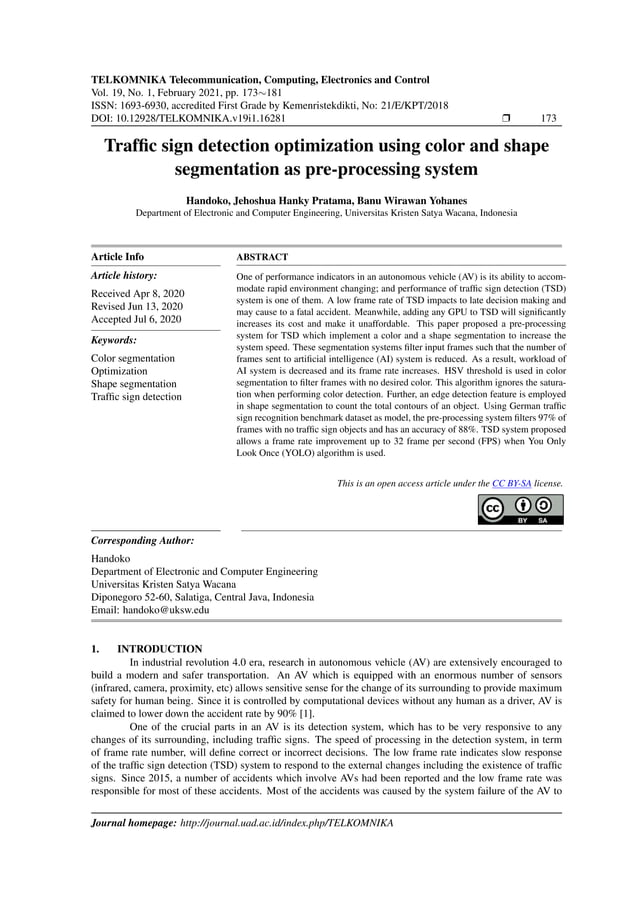 Traffic sign detection optimization using color and shape segmentation as pre-processing system ...