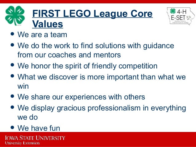 First Lego League Core Values Poster Printable