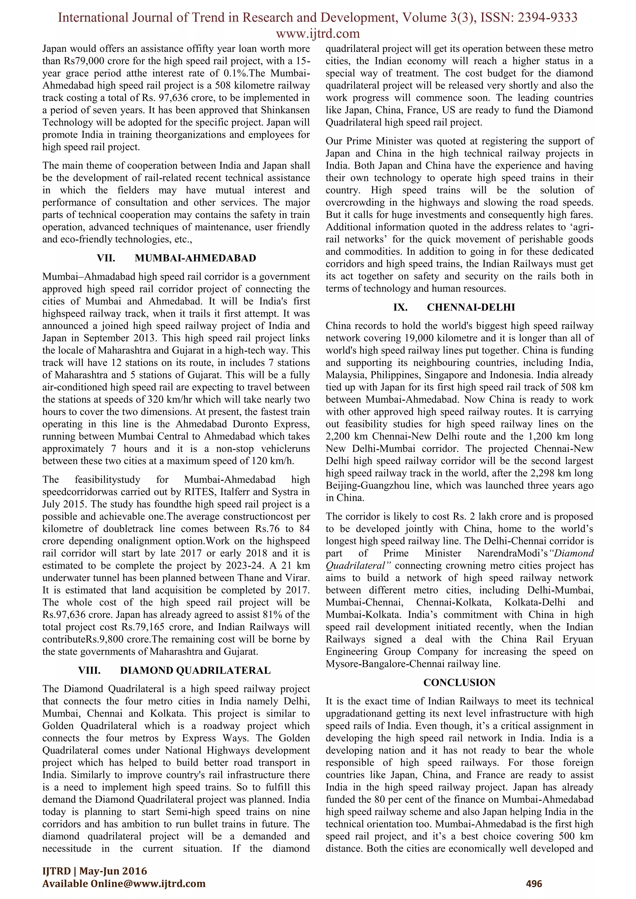 A Study on High Speed Rails in India | PDF