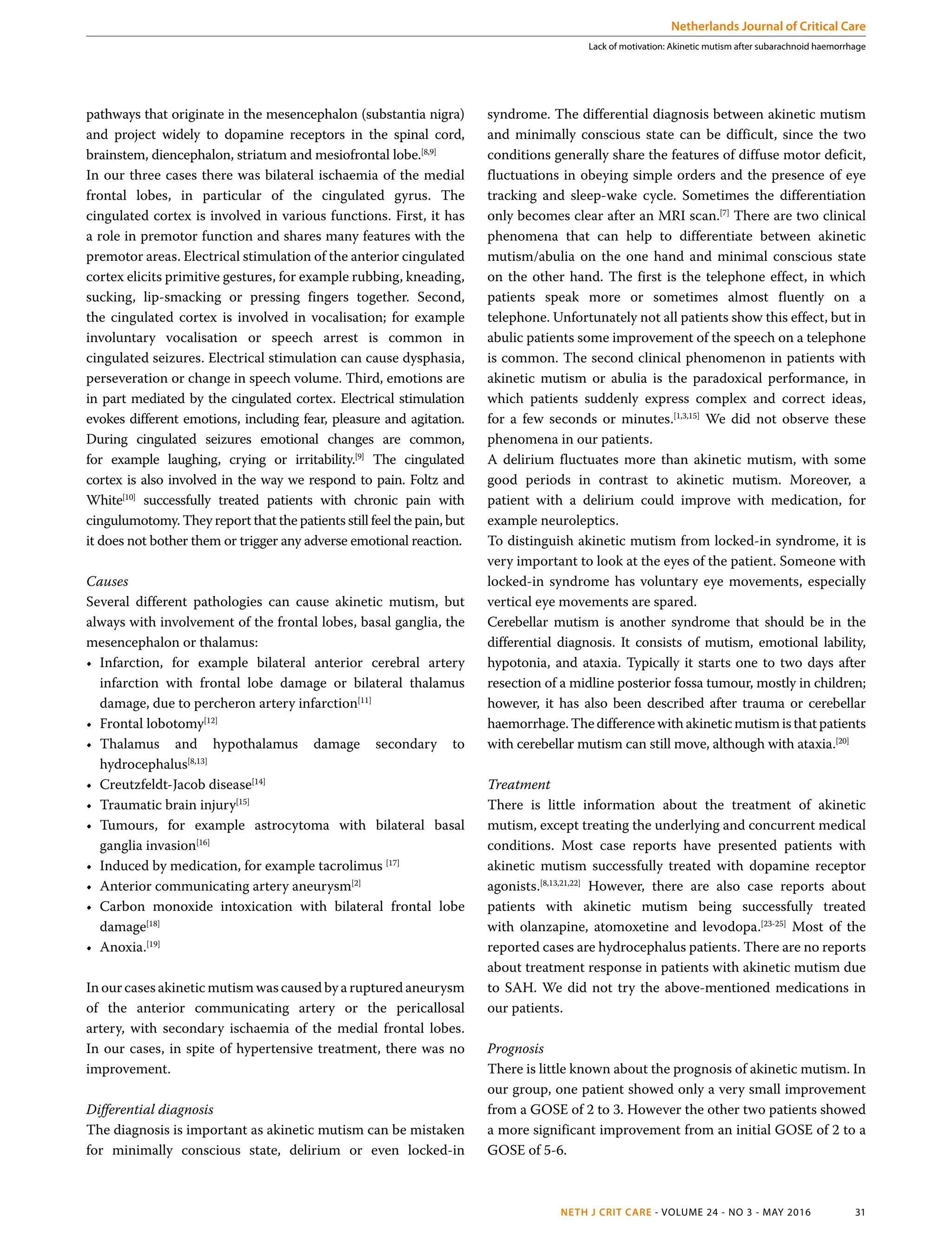 Akinetic mutism after subarachnoid haemorrhage | PDF