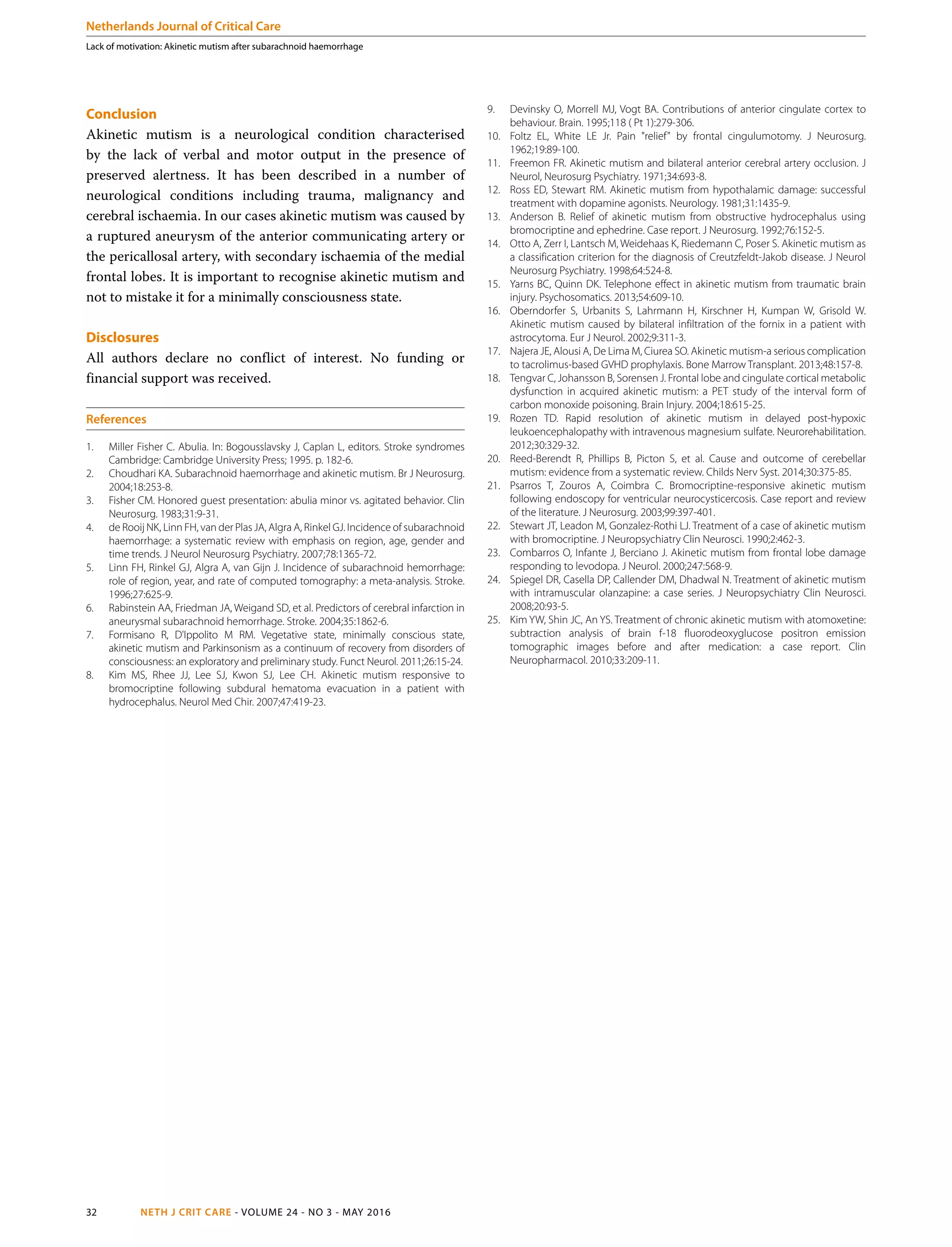 Akinetic mutism after subarachnoid haemorrhage | PDF