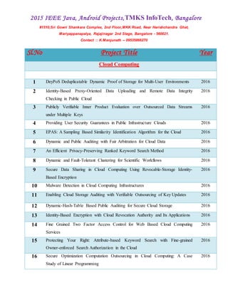 2016 and 2017 IEEE For CSE and CS @ TMKS Infotech | PDF