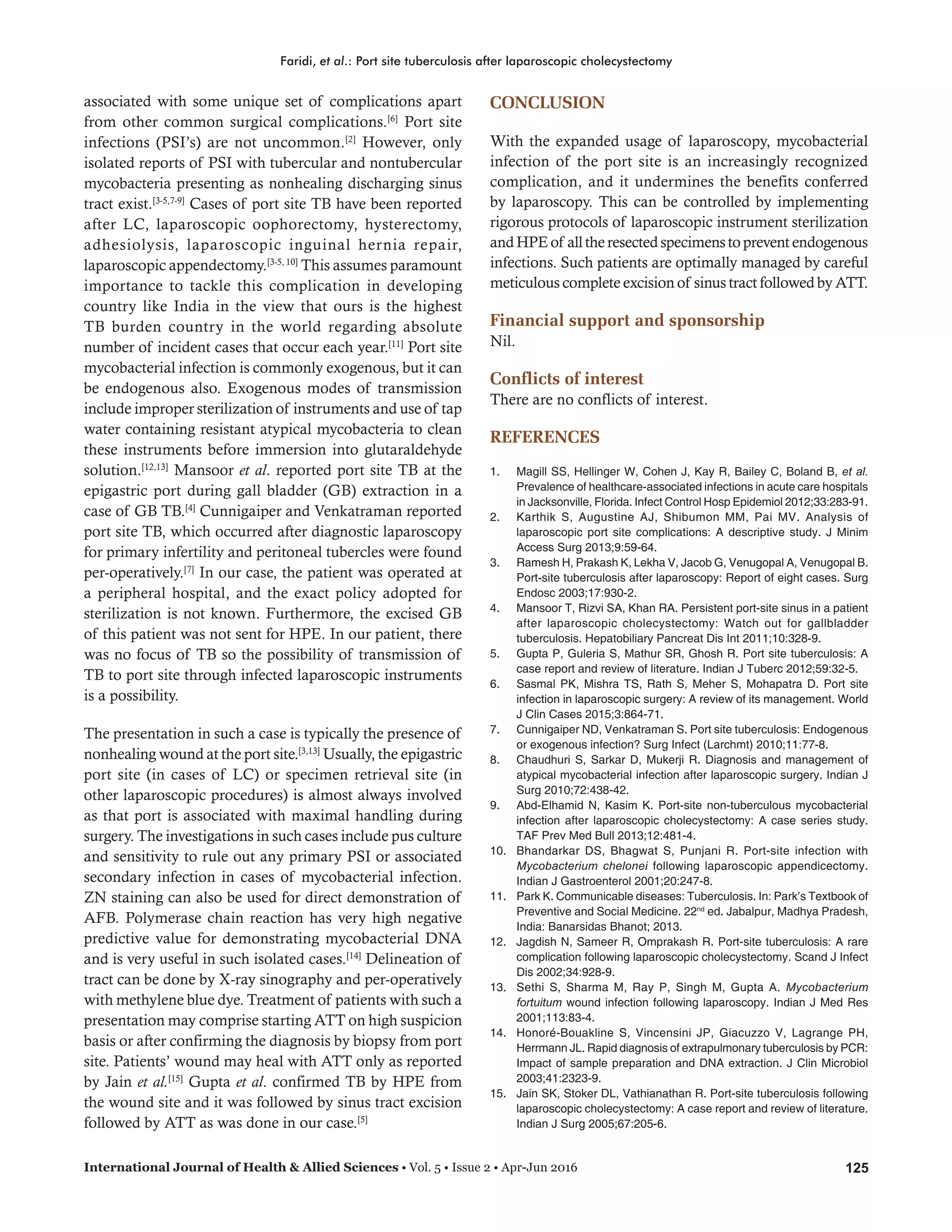 Port site tuberculosis after laparoscopic cholecystectomy | PDF