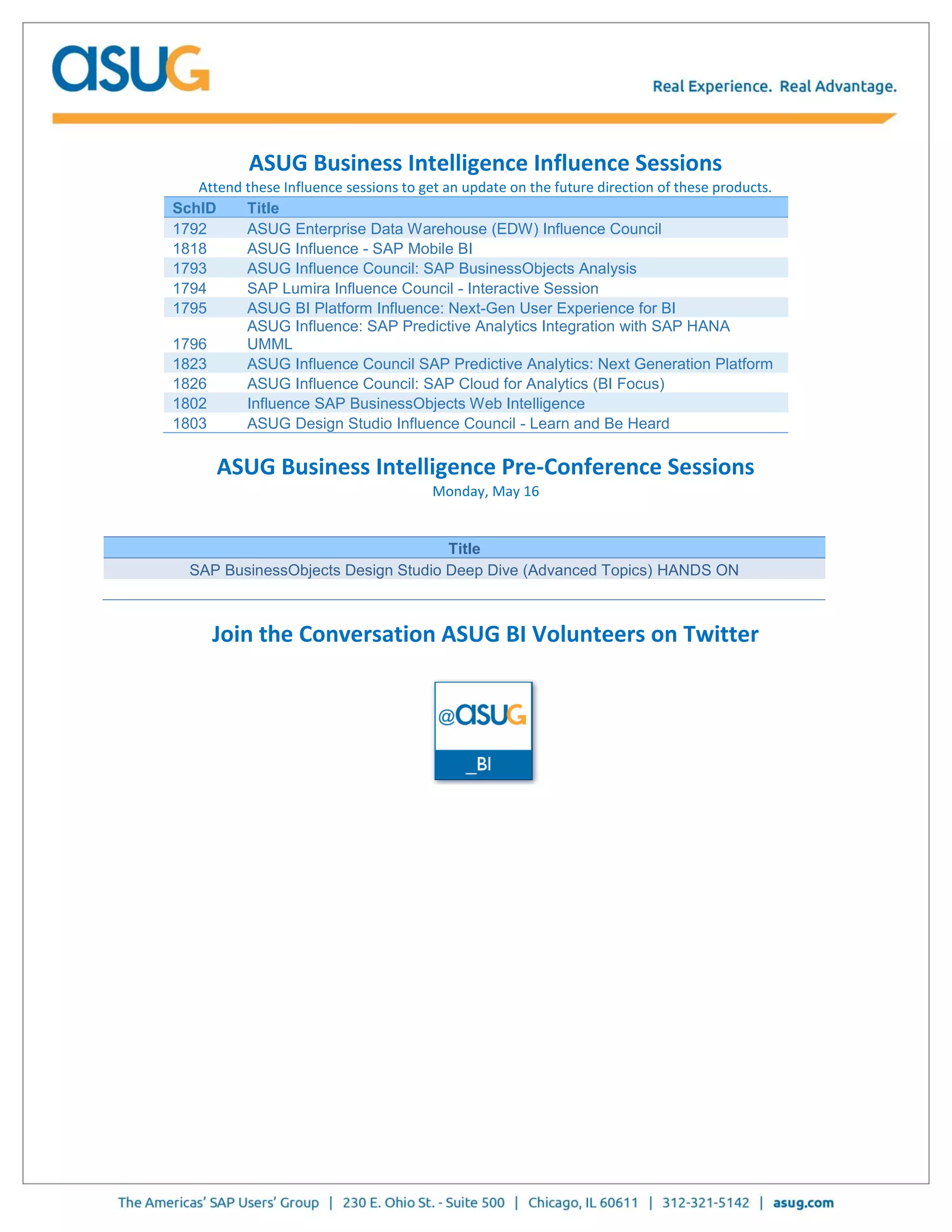 ASUG Annual Conference BI Community Brochure | PDF