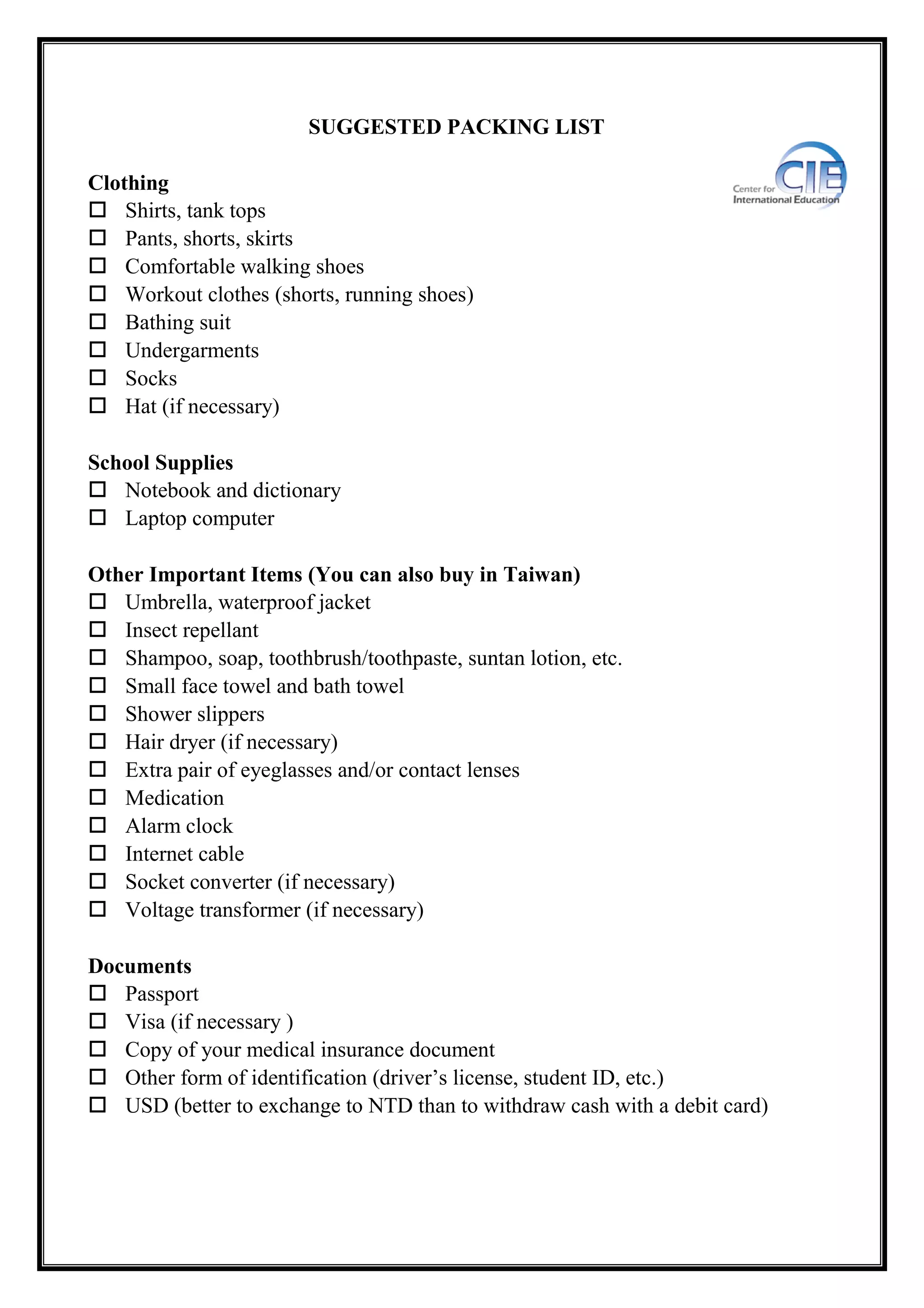2016 a suggested packing list | PDF