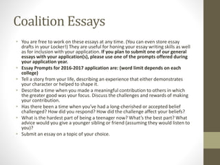 Getting To Know You: The Purpose of Each College Application Essay | PPTX