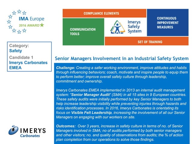 IMA Europe 2016 award applications - SAFETY | PDF