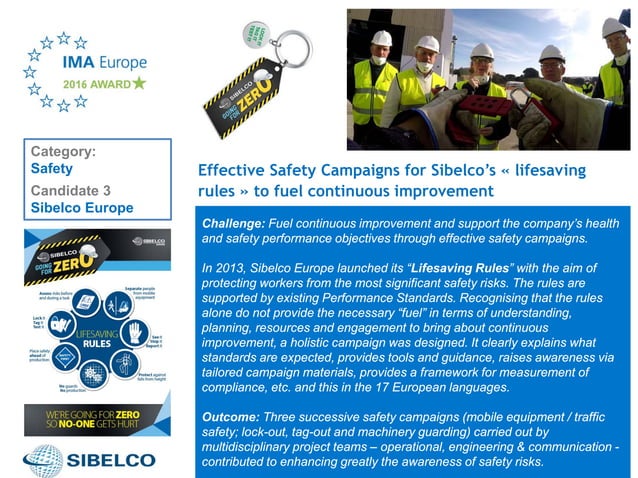 IMA Europe 2016 award applications - SAFETY | PDF