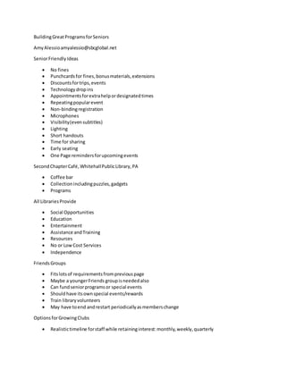 Building Great Programs for Seniors Outline | DOCX | Needlework | Arts ...