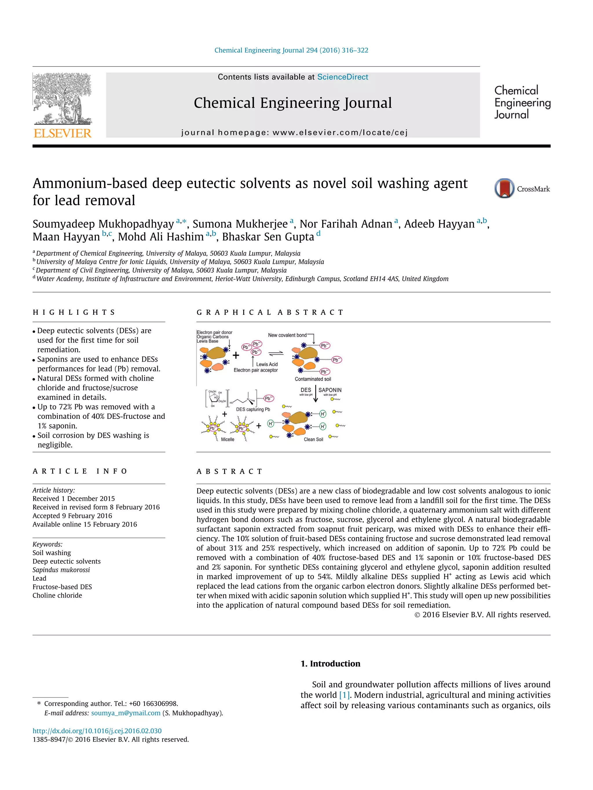 Ammonium-based deep eutectic solvents as novel soil washing agent for ...