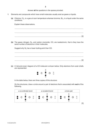 2016 chemistry paper 2 (specimen paper) (AS level structured questions ...