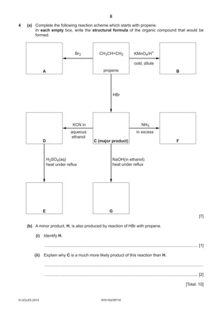 2016 chemistry paper 2 (specimen paper) (AS level structured questions ...