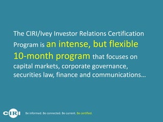 2016 CIR/Ivey IR Certification Program | PPT