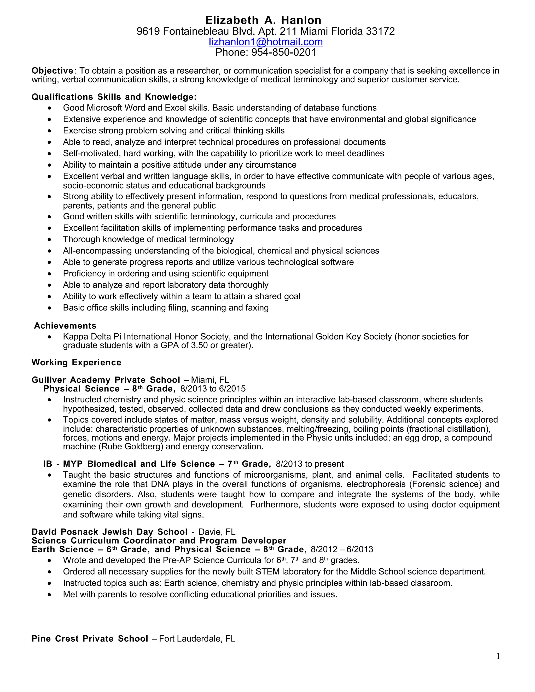 2016 Elizabeth Hanlon Resume | DOC