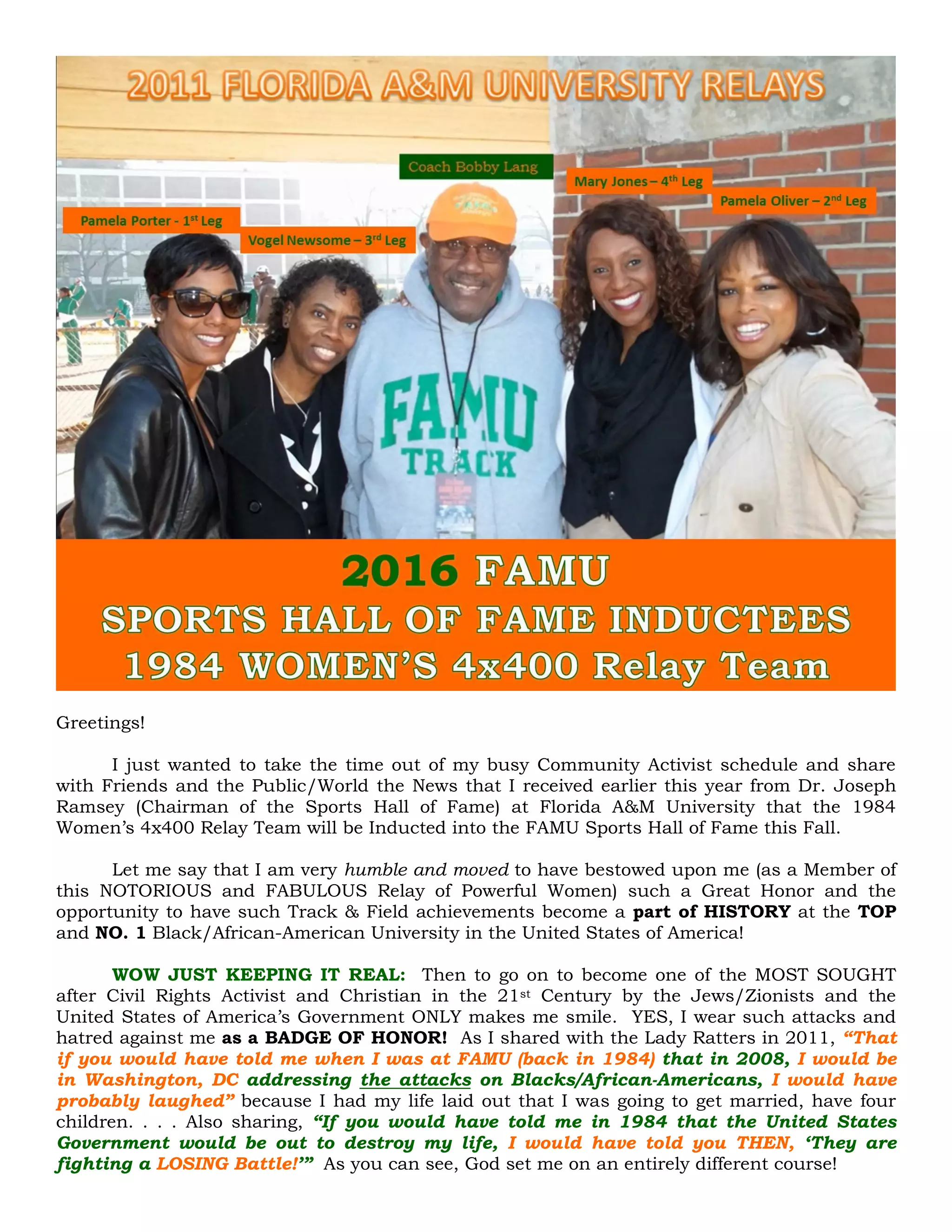 2016 FAMU SPORTS HALL OF FAME INDUCTEES (Vogel Newsome) | PDF