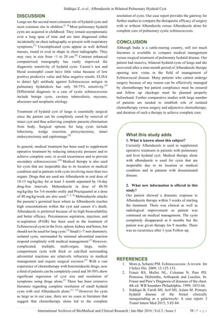 Complete resolution of bilateral pulmonary hydatid cysts | PDF | Lung ...