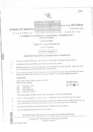 2016 CSEC GEOGRAPHY multiple choice past paper | PDF