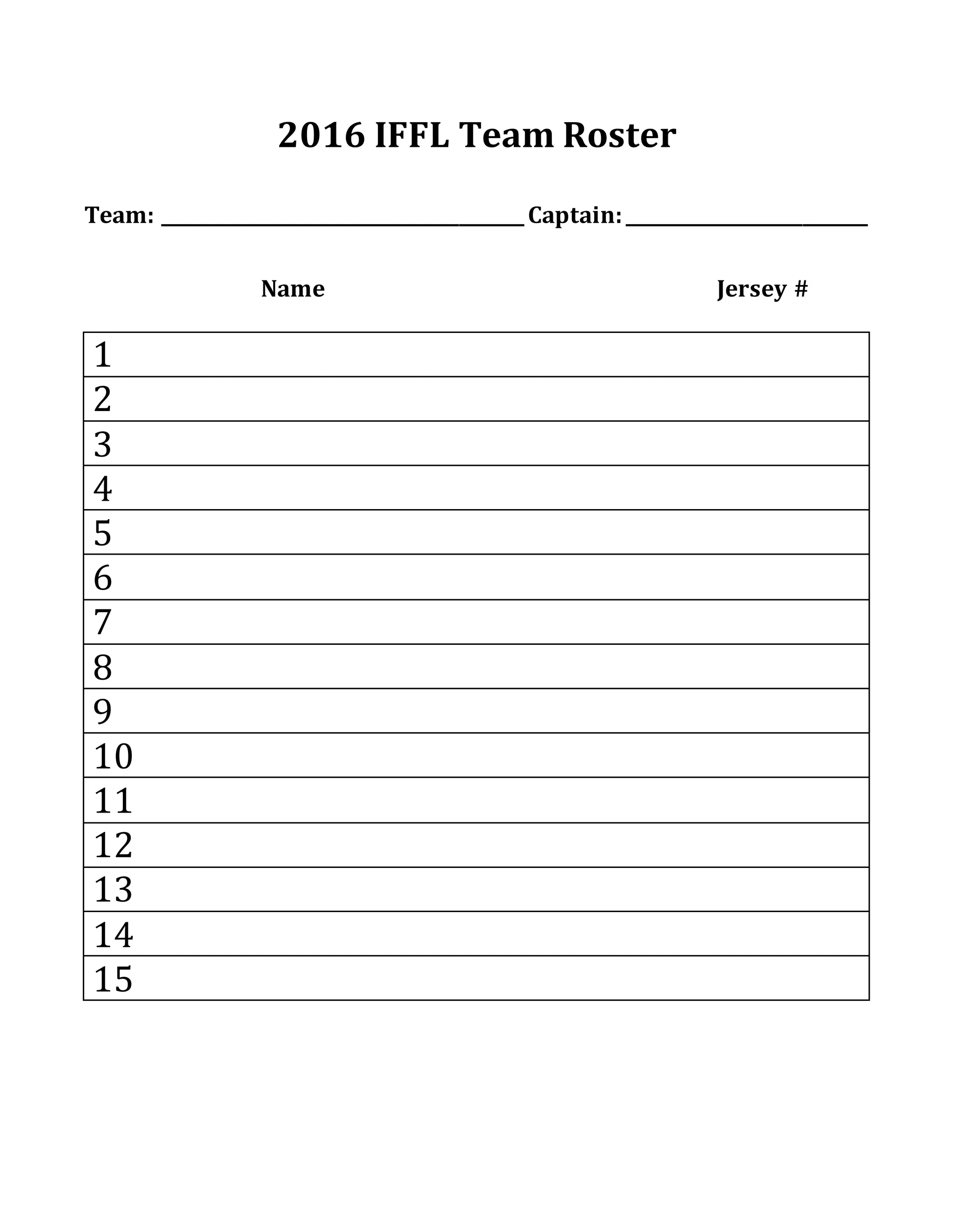 2016 IFFL Team Roster Form | PDF