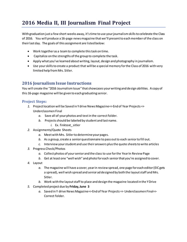 2016 Journalism Final (Underclassmen) | DOCX