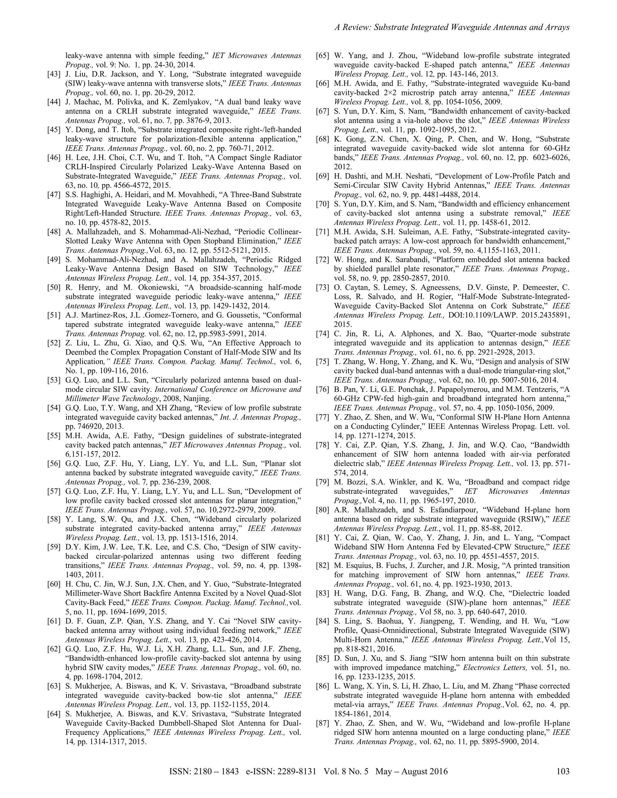 SUBSTRATE INTEGRATED WAVEGUIDE BASED ANTENNA AND ARRAY ----REVIEW | PDF