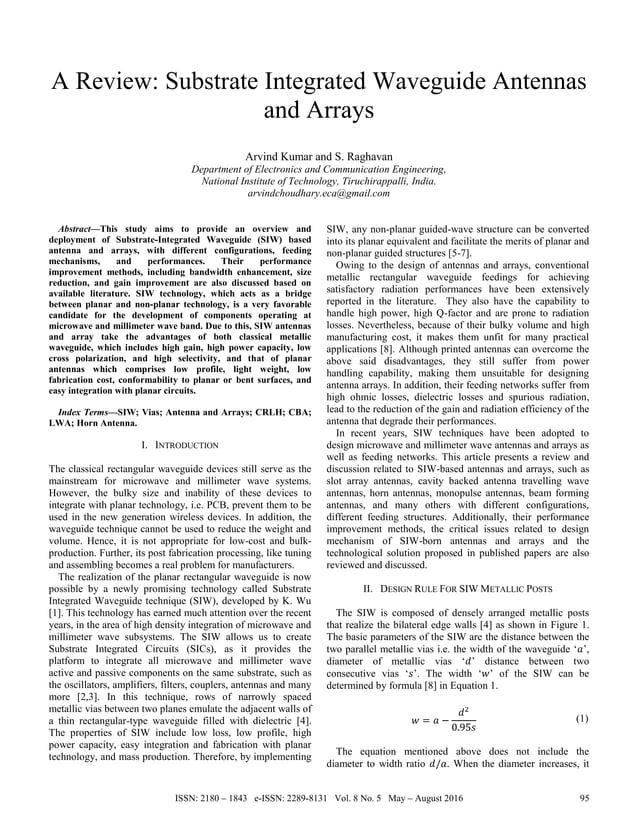 SUBSTRATE INTEGRATED WAVEGUIDE BASED ANTENNA AND ARRAY ----REVIEW | PDF ...