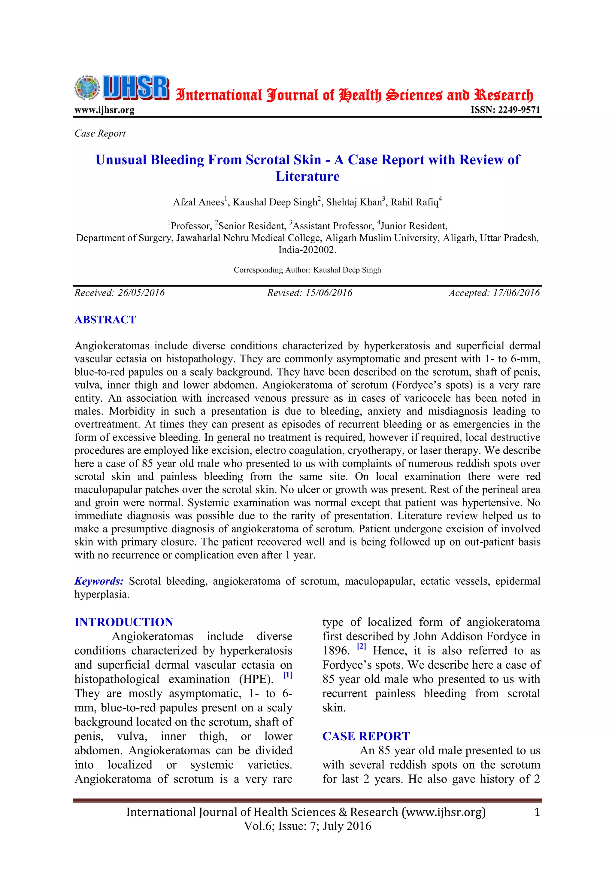 Unusual bleeding from scrotal skin angiokeratoma of scrotum | PDF