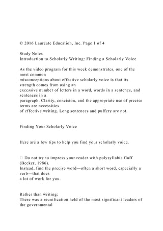 © 2016 Laureate Education, Inc. Page 1 of 4 Study Notes .docx