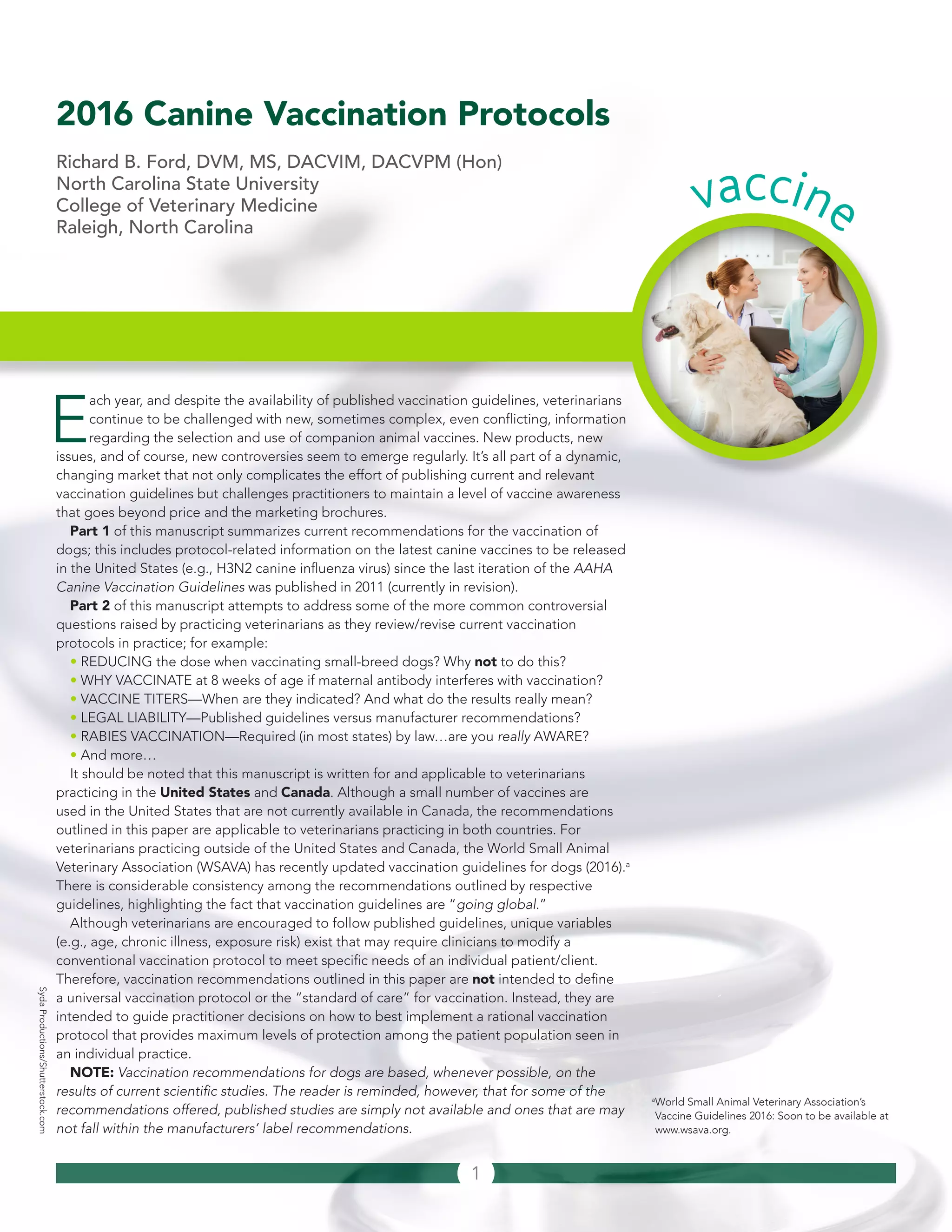 2016 Canine Vaccination Protocols | PDF