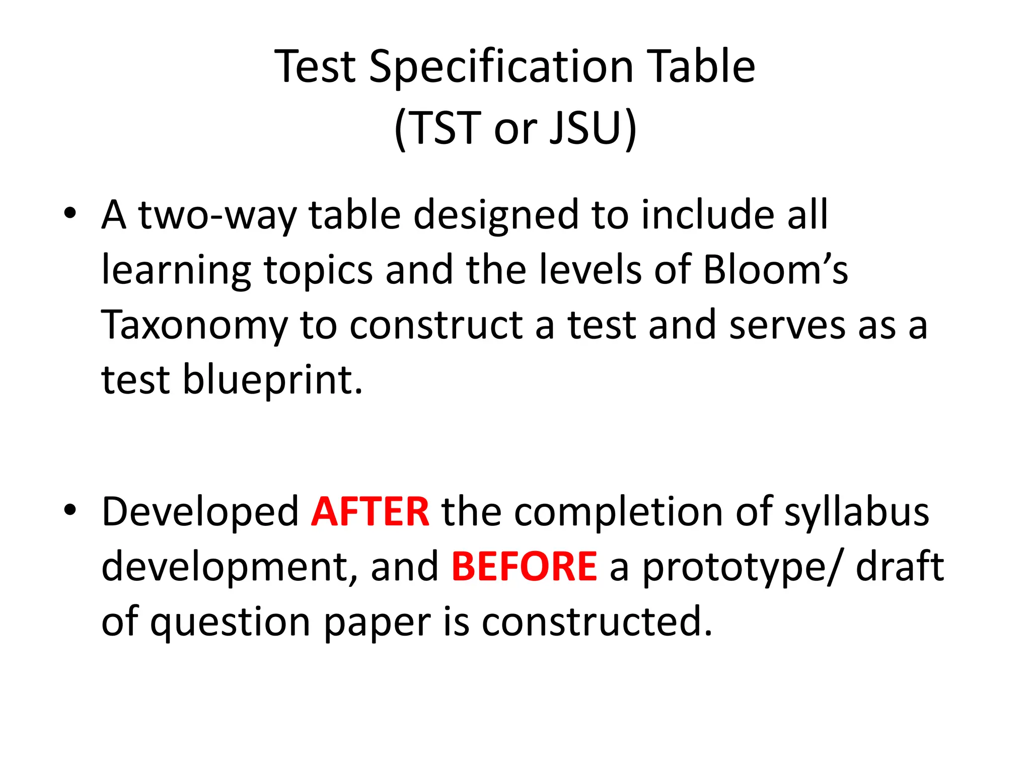 Table of Test Specification for medical education | PPTX