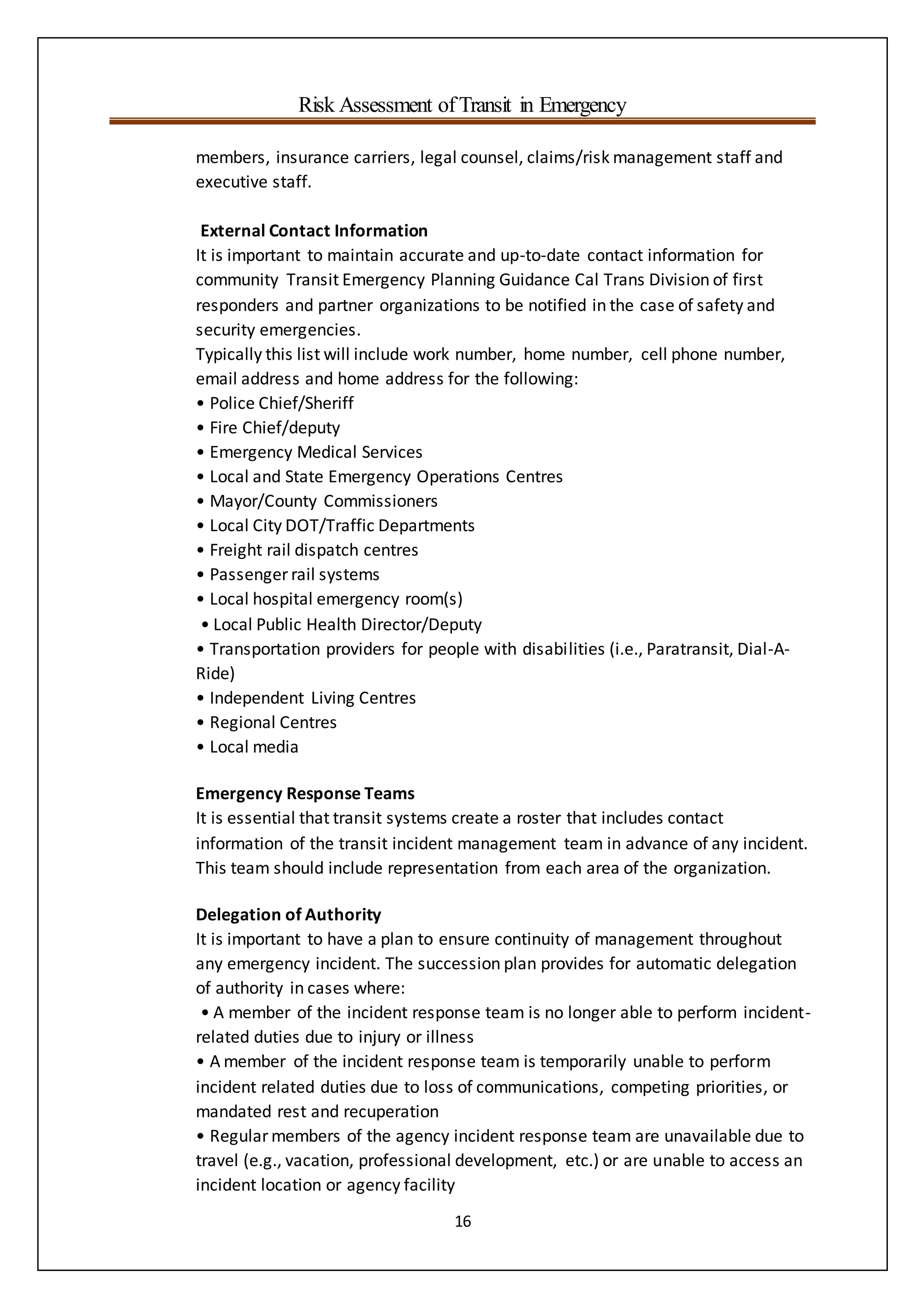 Risk Assessment of Transit in emergency | DOCX