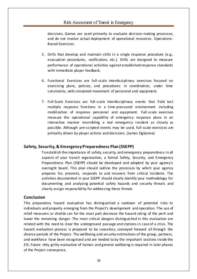 Risk Assessment of Transit in emergency