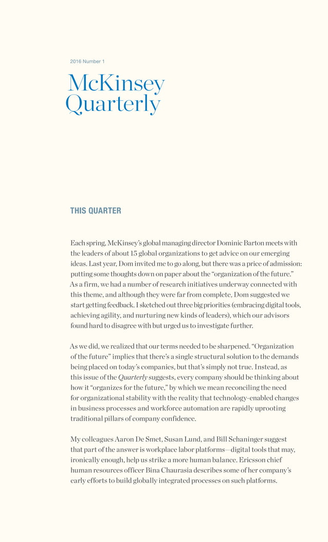 2016 q1 McKinsey quarterly - organizing for the future | PDF
