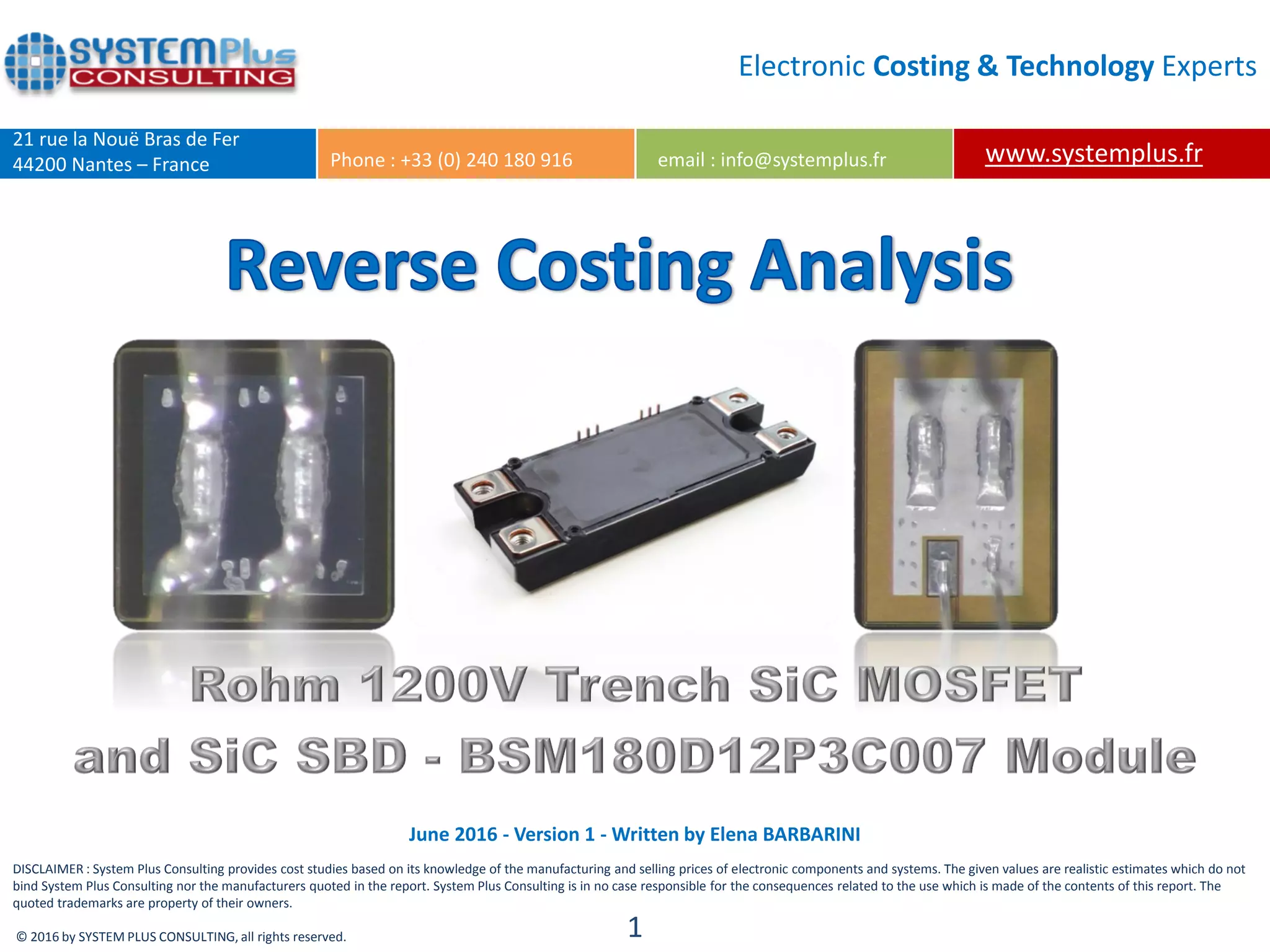 ROHM 1200V Trench SiC MOSFET BSM180D12P3C007 Module 2016 teardown ...