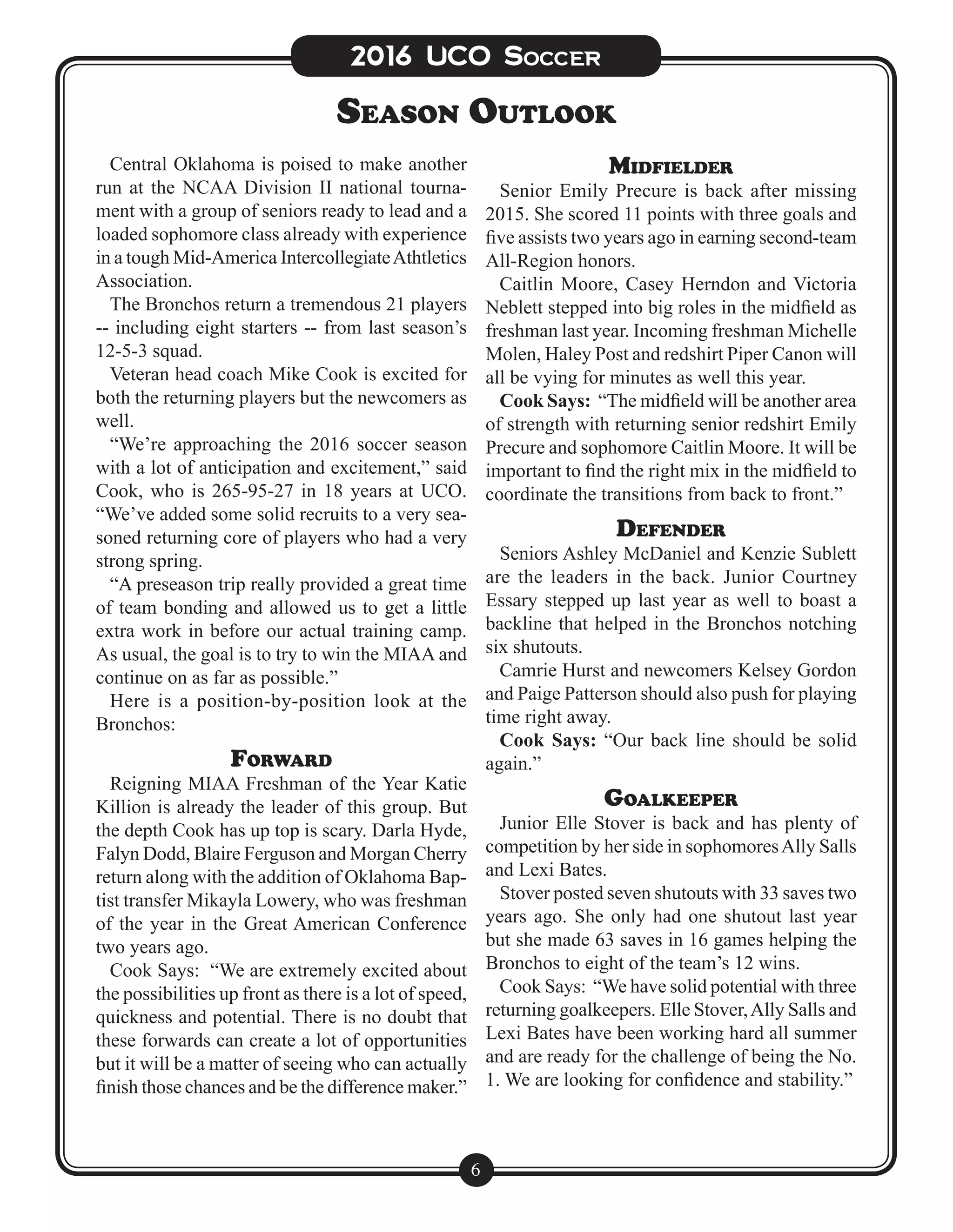 2016 UCO Soccer Media Guide | PDF