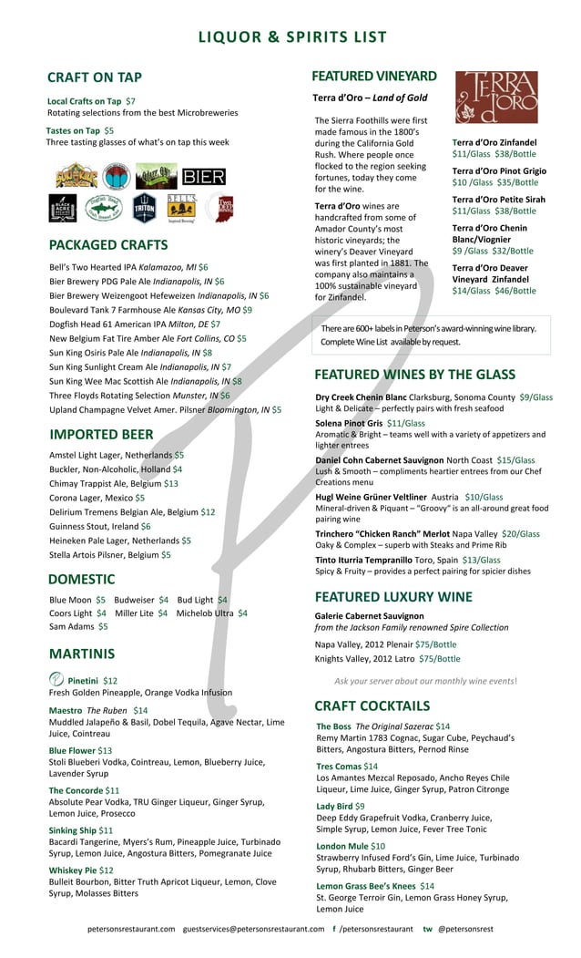 2016 spring summer petersons liquor spirits menu | PDF