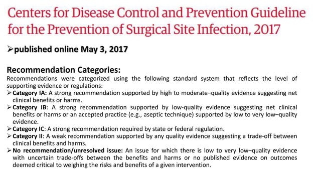 2016 WHO Guidelines on the Prevention of Surgical Site Infection (SSI ...