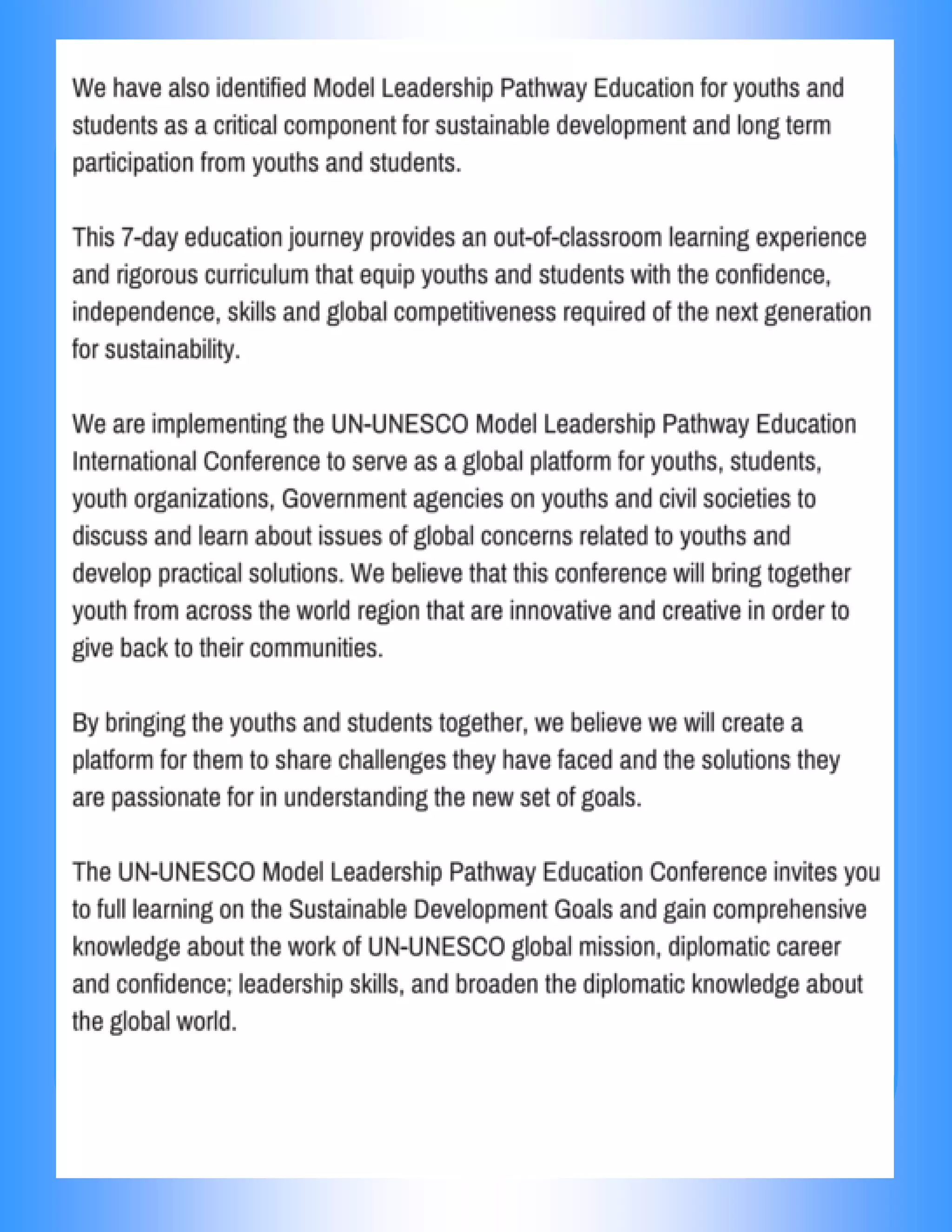 2016 UN-UNESCO Model Leadership Pathway Conference | PDF | Business ...