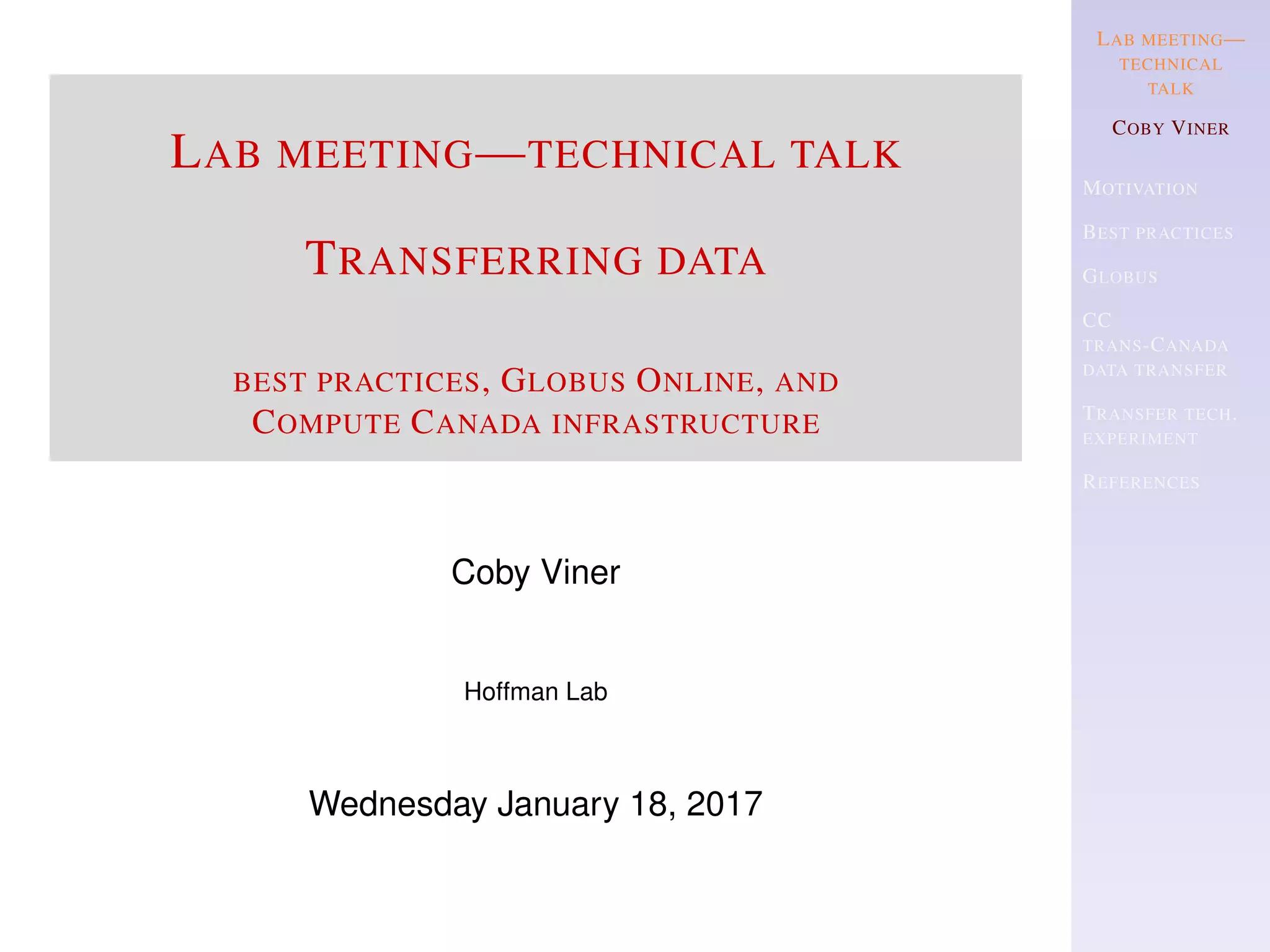 Transferring data: best practices, Globus Online, and Compute Canada ...