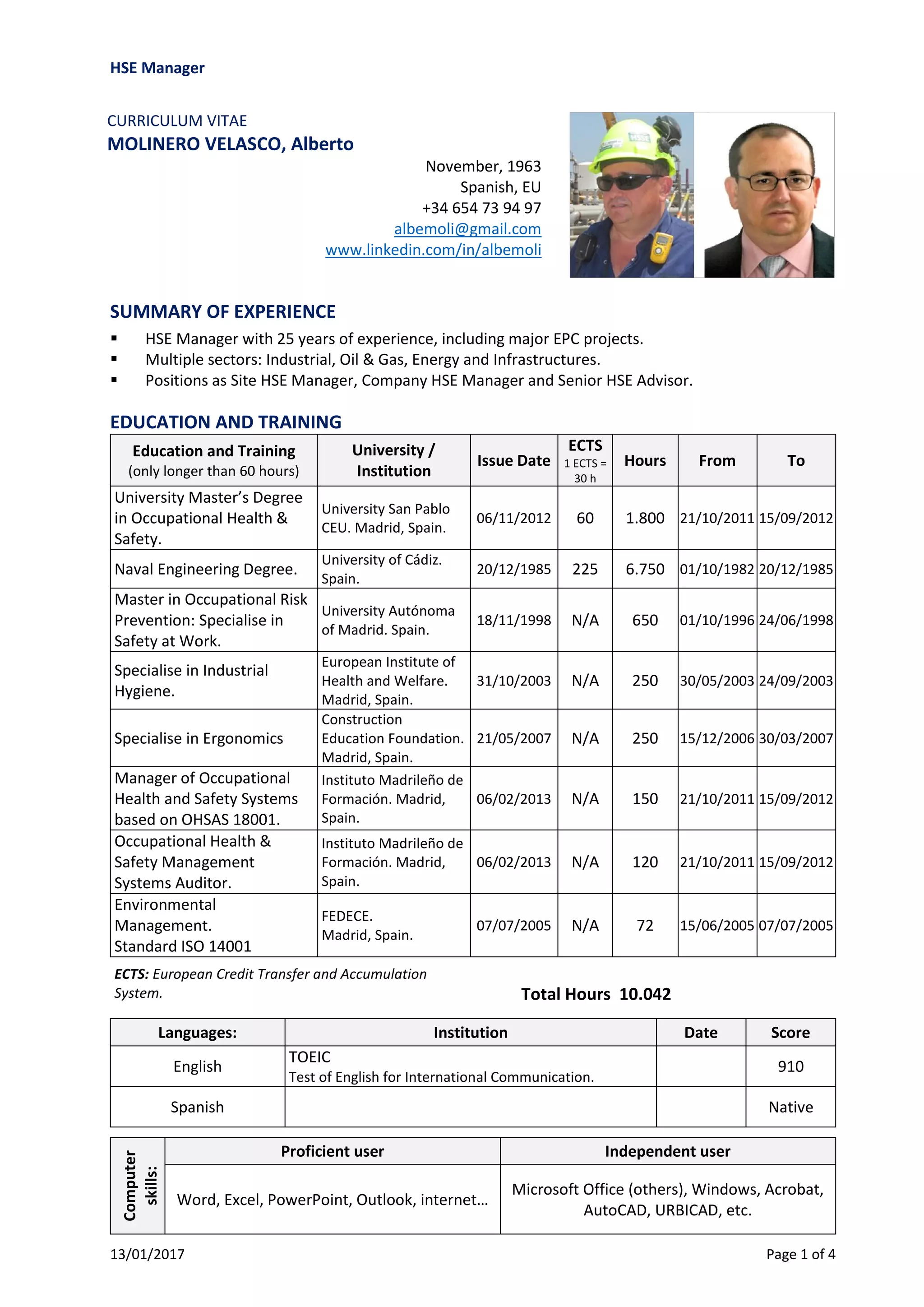 CV Alberto Molinero [English] - January, 2017 | PDF
