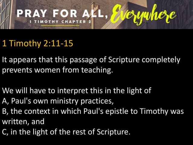 1 Timothy Ch. 2 : Pray for All, Everywhere | PPTX | Christianity ...