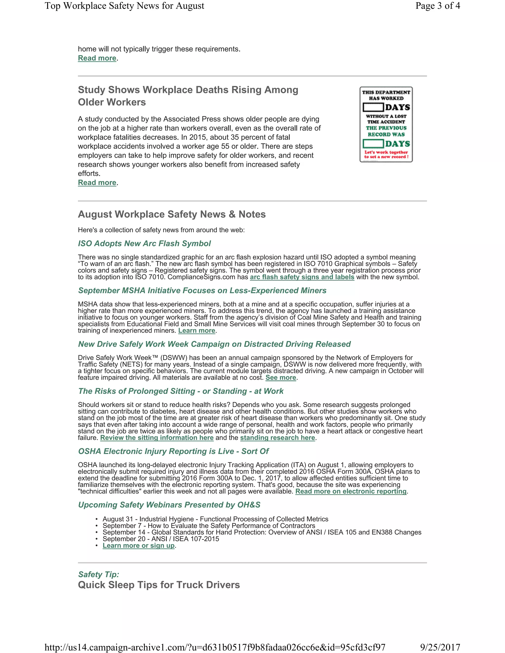 August 2017 ComplianceSigns Connection Workplace Safety Newsletter | PDF