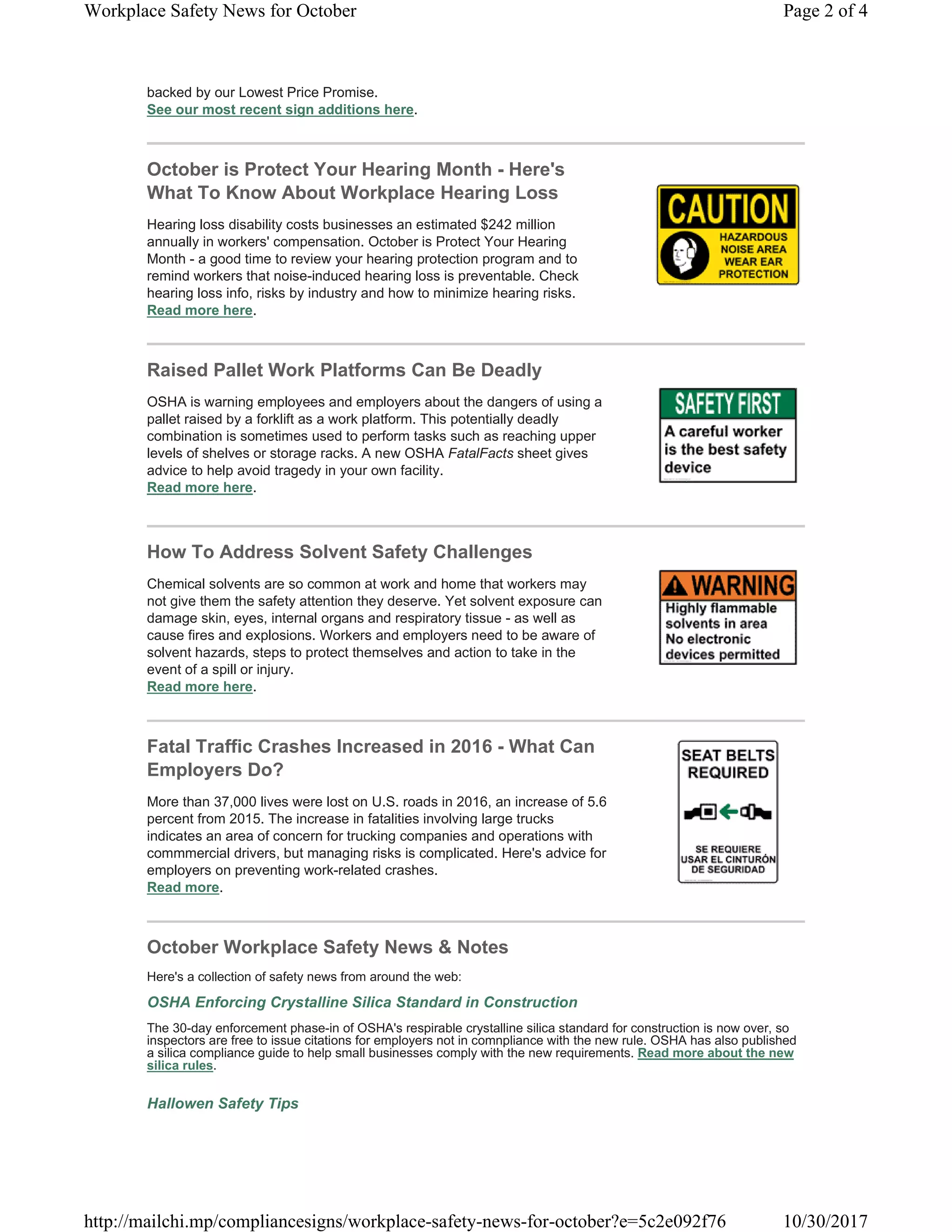 October 2017 Conection Workplace Safety Newsletter | PDF