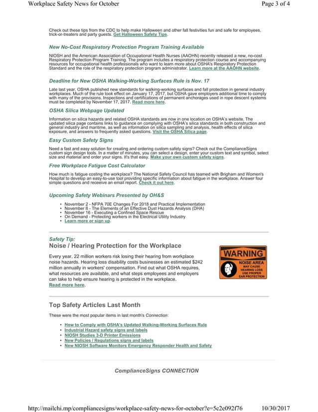 October 2017 Conection Workplace Safety Newsletter | PDF