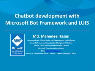 Chatbot development with Microsoft Bot Framework and LUIS | PPT