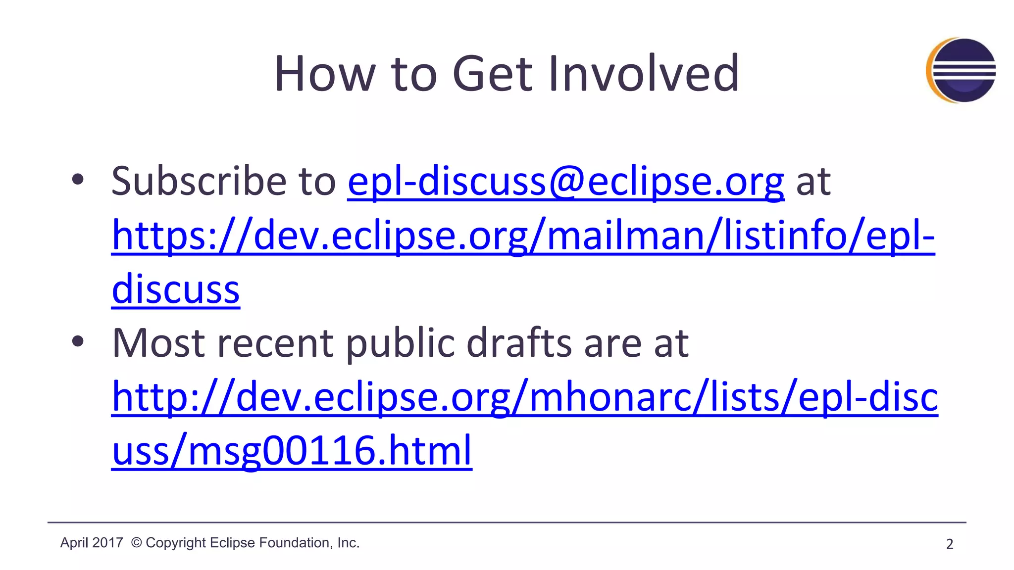 EPLv2: A New Version of the Eclipse Public License | PDF
