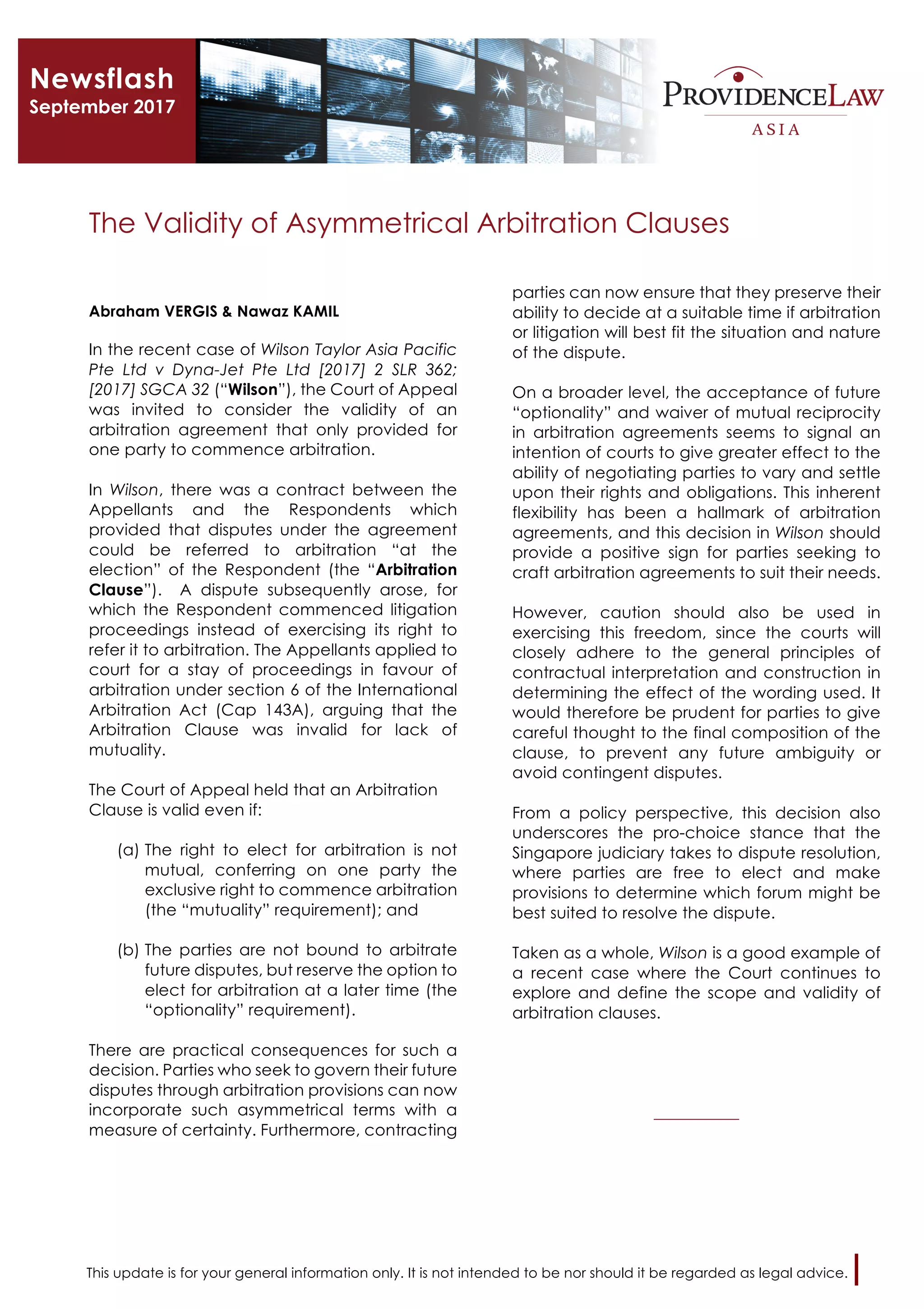 The Validity of Asymmetrical of Arbitration Clauses | PDF