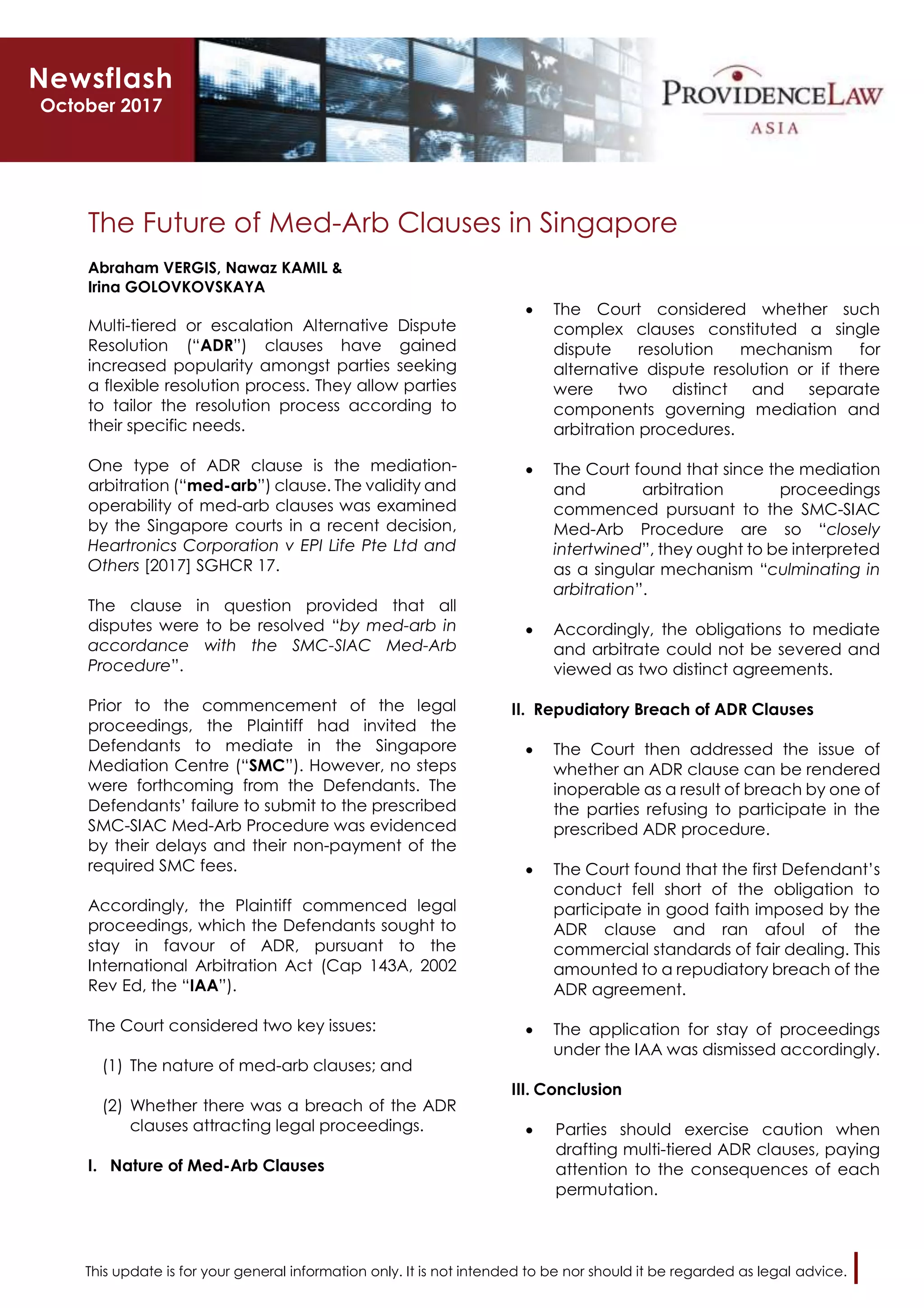 The Future of Med-Arb Clauses in Singapore | PDF