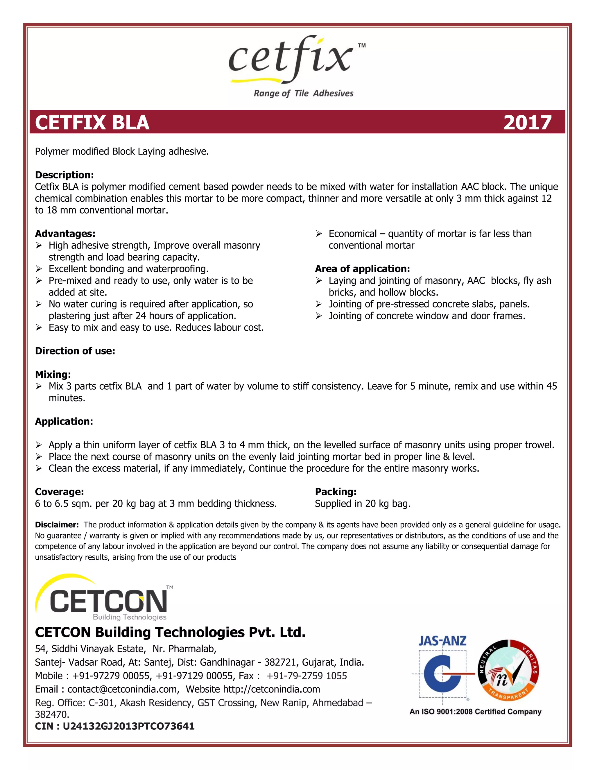 Block Laying adhesive. | PDF